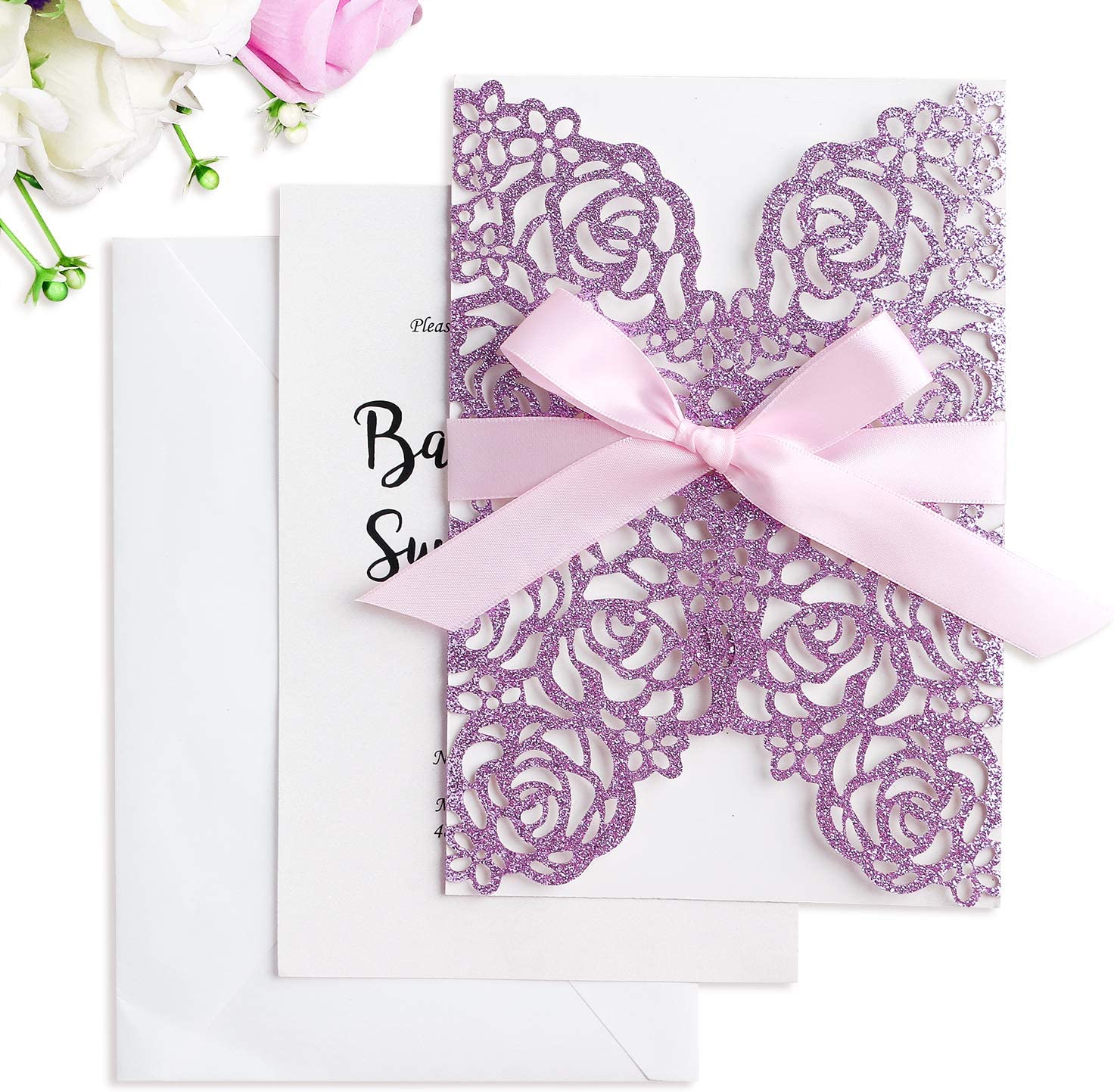 Purple Glitter Rose Laser Cut Invitation – Invitations by Luis Sanchez