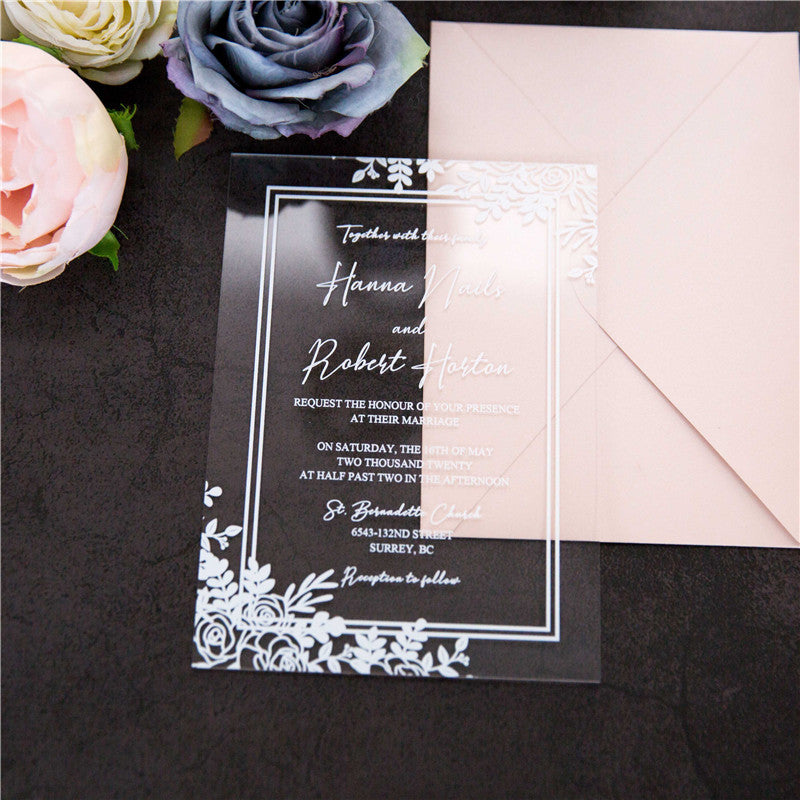 White Floral Frame Acrylic Invitations – Invitations by Luis Sanchez