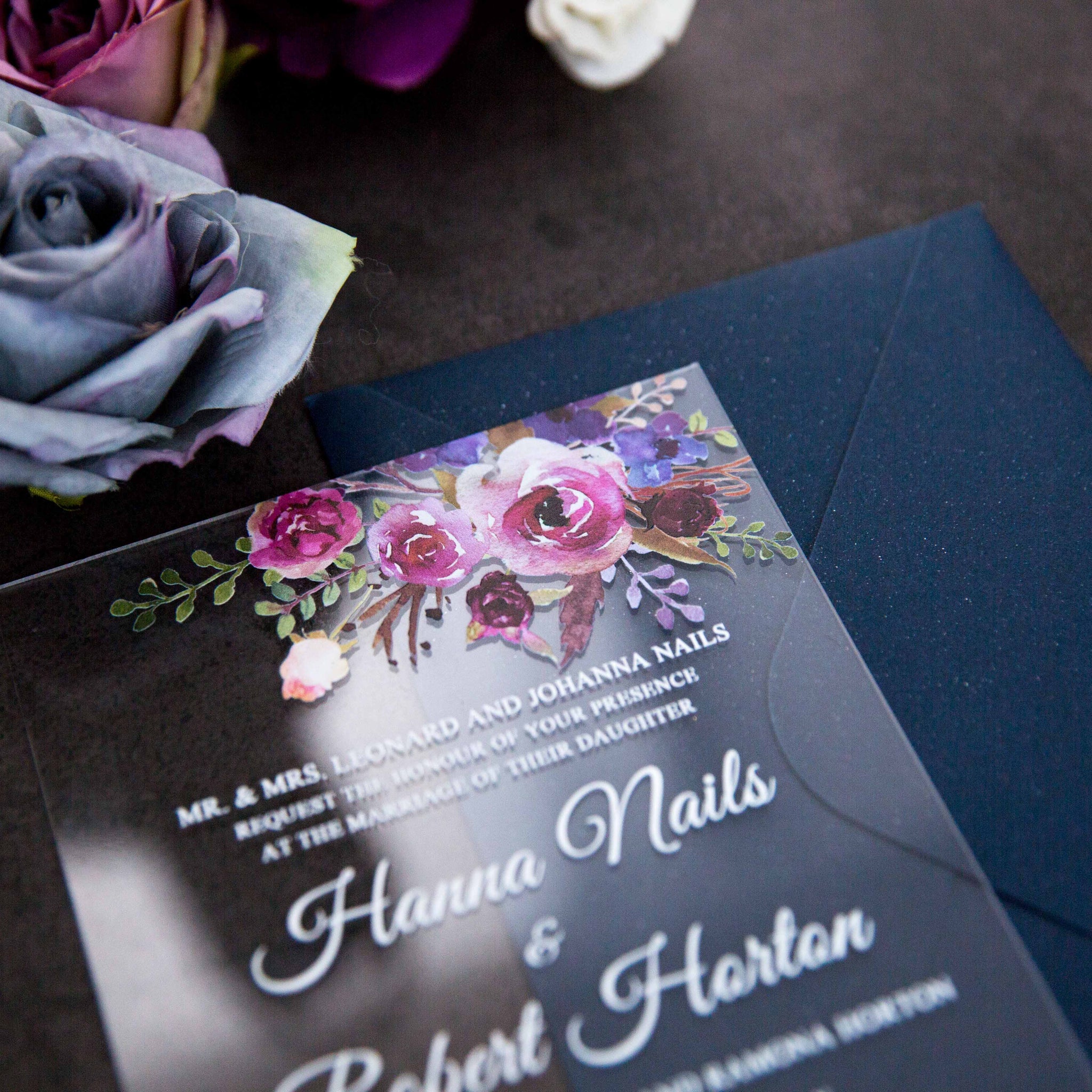 Pink and Purple Floral Acrylic Invitations – Invitations by Luis Sanchez