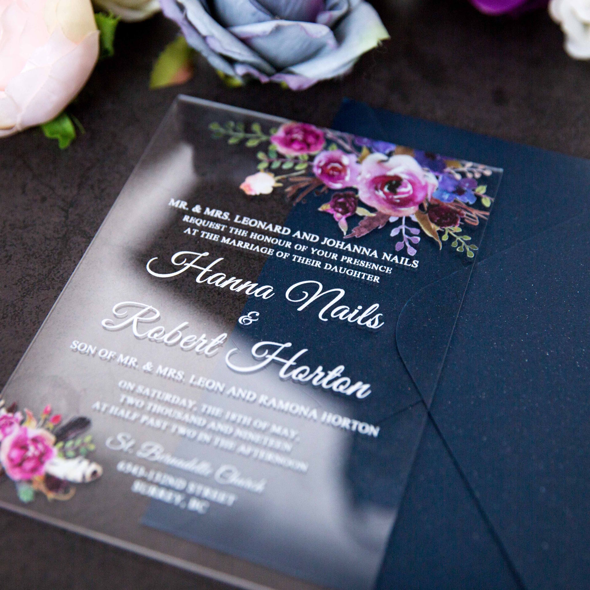 Pink and Purple Floral Acrylic Invitations – Invitations by Luis Sanchez
