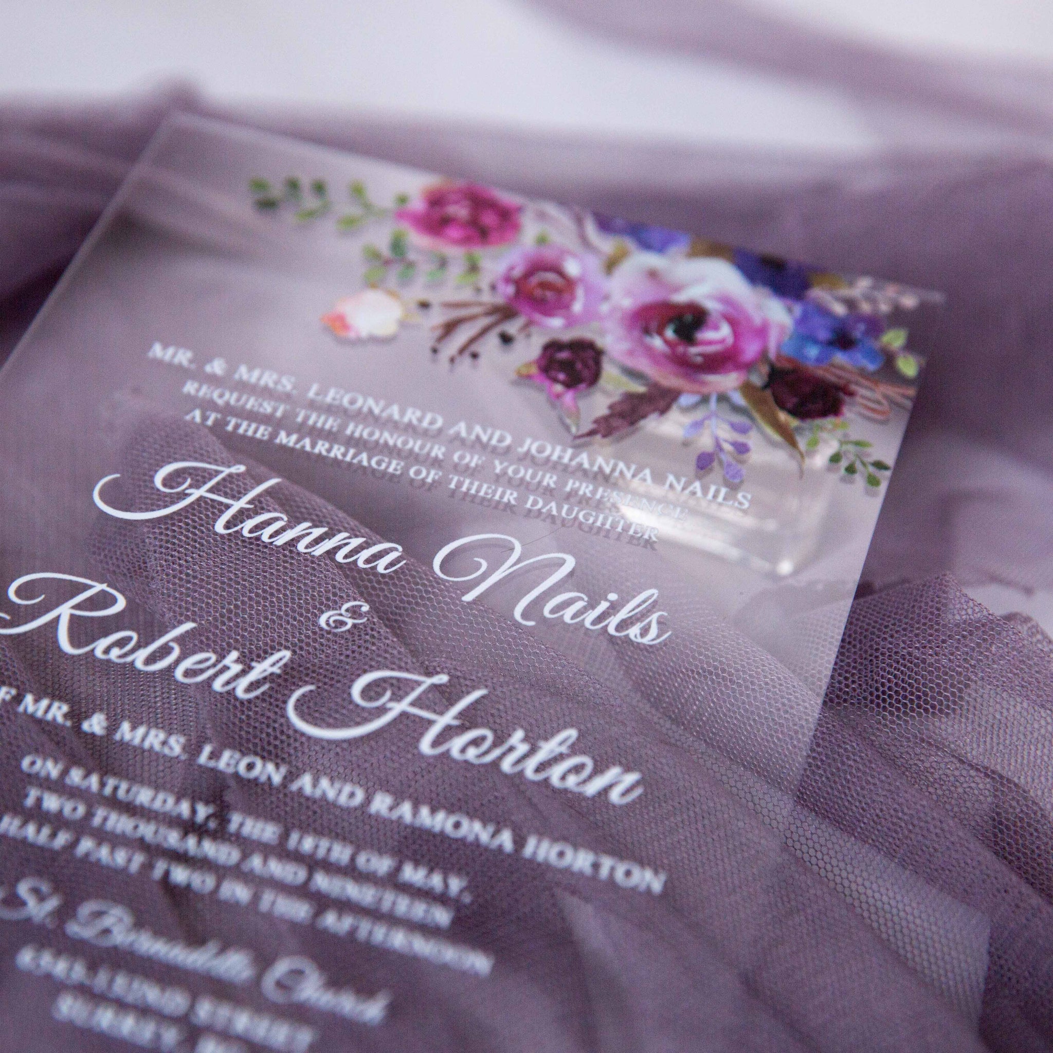 Pink and Purple Floral Acrylic Invitations – Invitations by Luis Sanchez