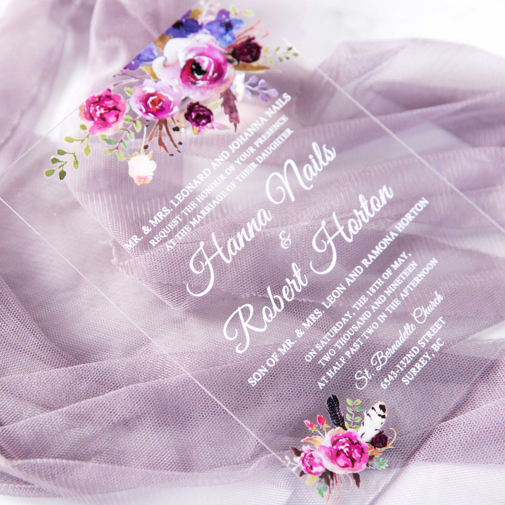 Pink and Purple Floral Acrylic Invitations – Invitations by Luis Sanchez