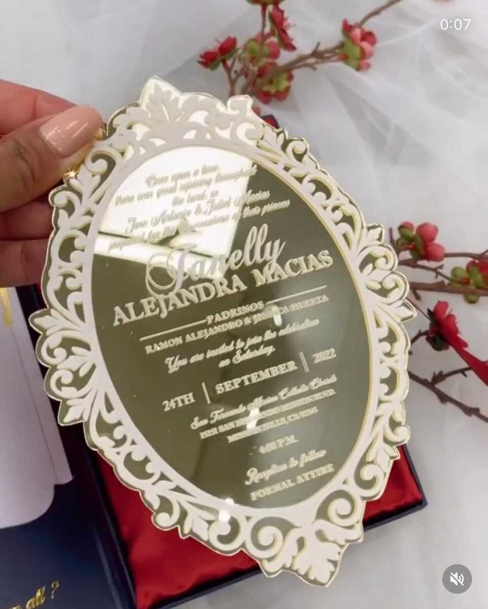 Gold Mirror Elegant Frame Acrylic Invitation – Invitations by Luis Sanchez