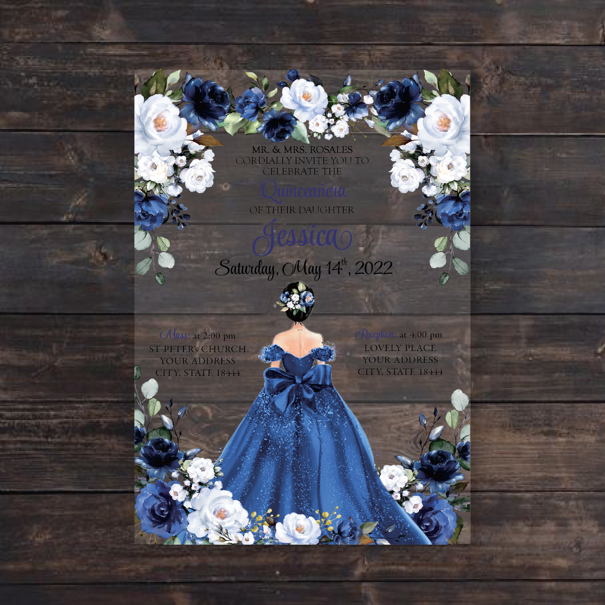Royal Blue Quinceanera Acrylic Invitation – Invitations by Luis Sanchez