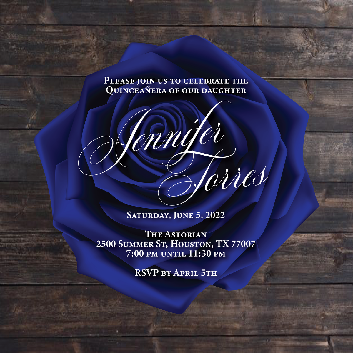 Royal Blue Rose Shape Acrylic Invitations – Invitations by Luis Sanchez