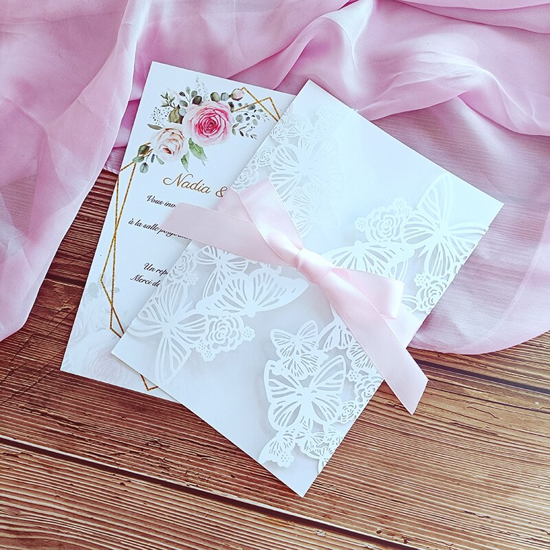 Floral Butterfly with Ribbon Laser Cut Invitation – Invitations by Luis ...