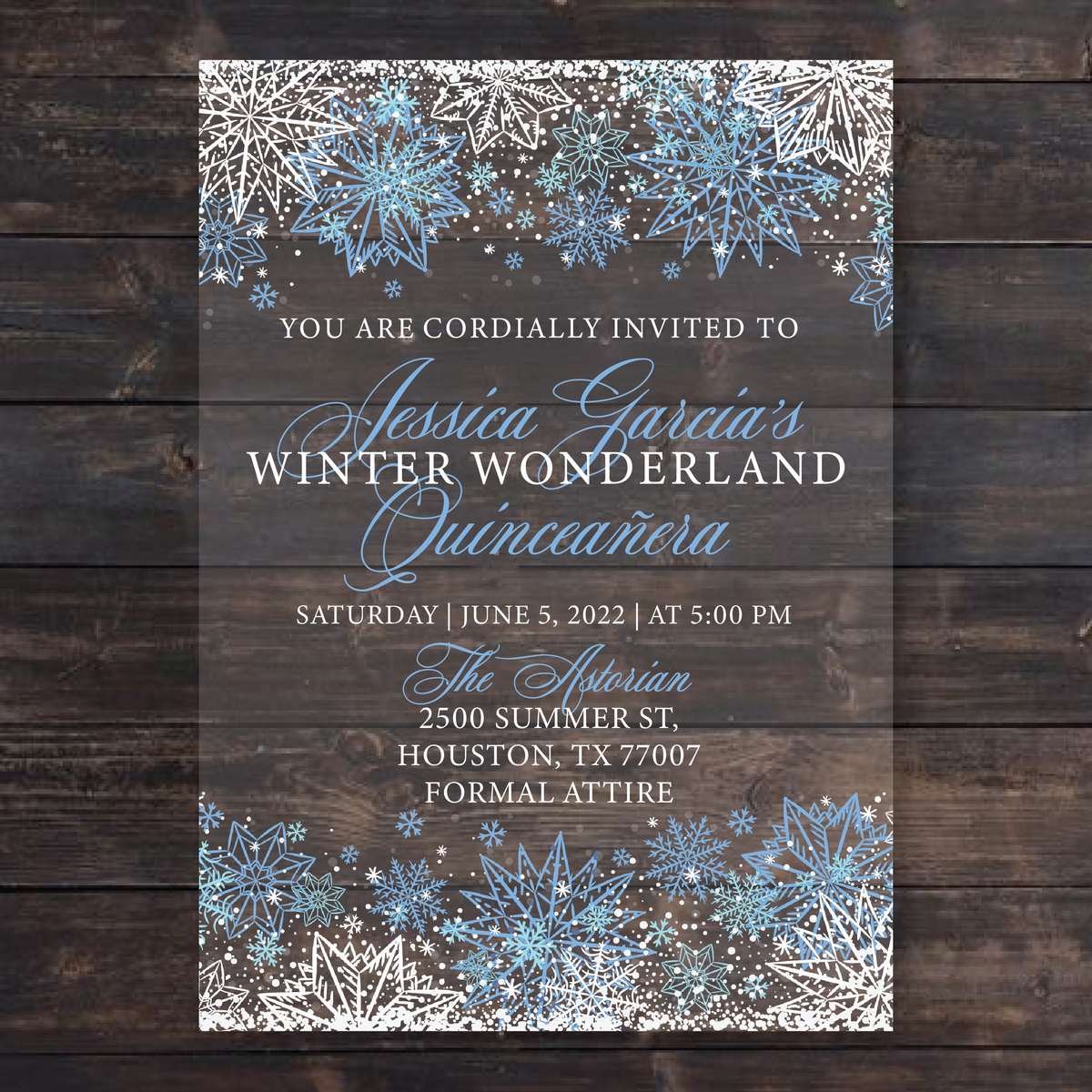 Winter Wonderland Snowflakes Acrylic Invitations – Invitations by Luis ...